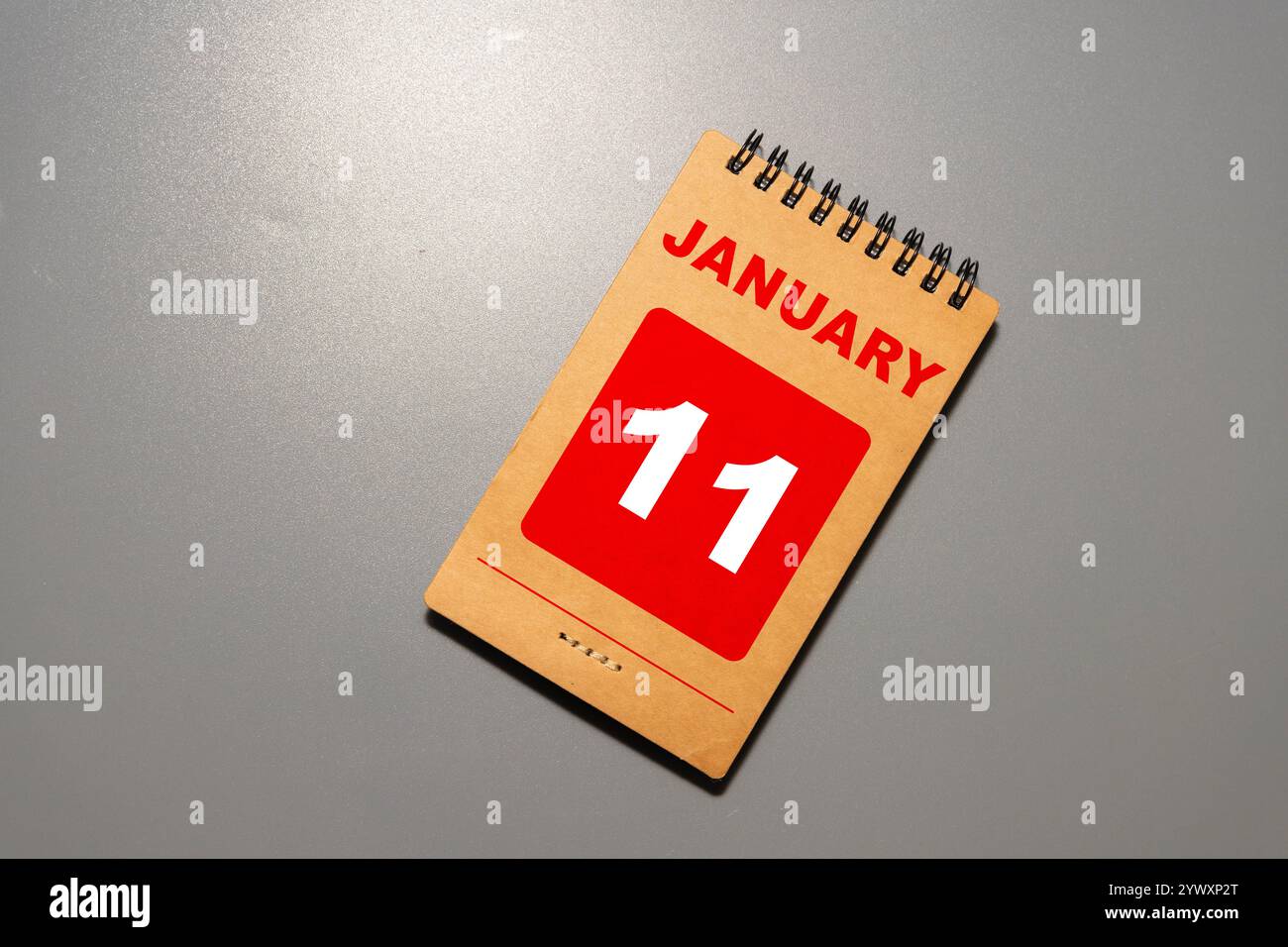 Wooden calendar, a set of dates of the month 11 January, on a white and ...