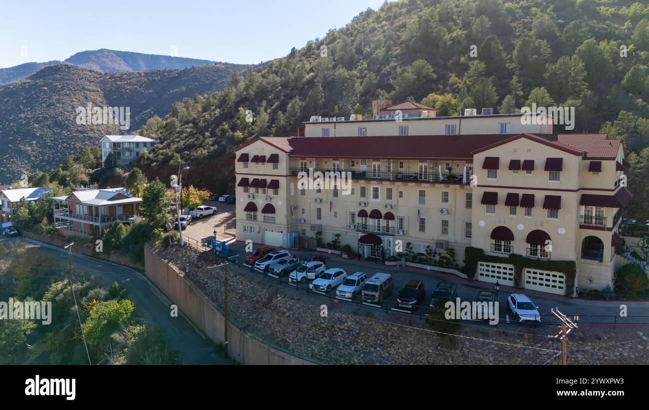 Aerial photograph of the Grand Jerome Hotel, Jerome, Arizona, a former ...