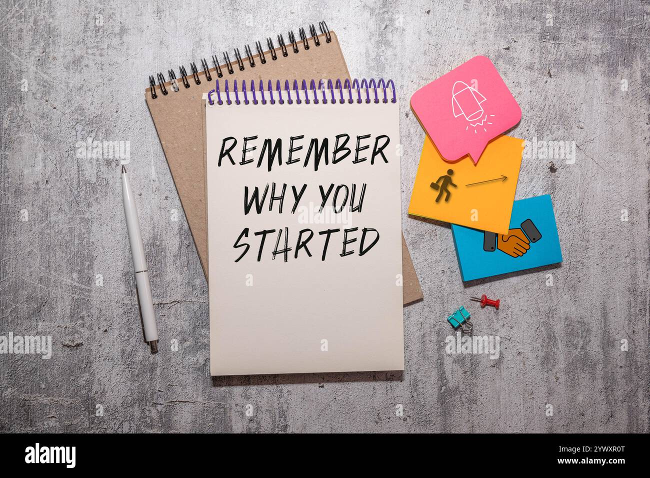 Remember why you started symbol. Concept word Remember why you started ...
