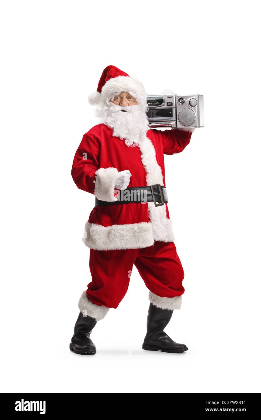 Santa claus holding a boombox radio on shoulder isolated on white ...