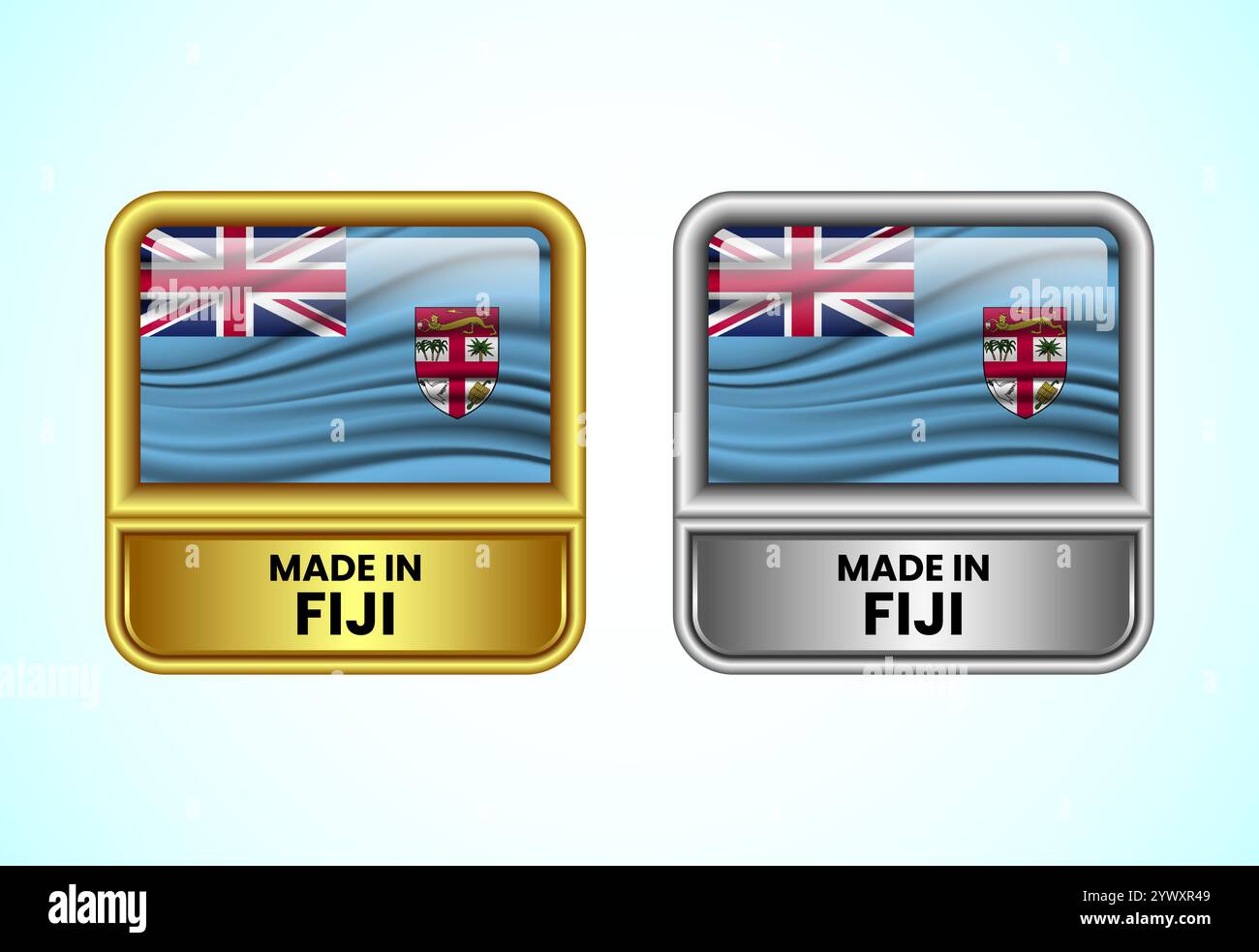 Made in Fiji label icon in gold and silver color. Flag icon set for business Stock Vector Image ...