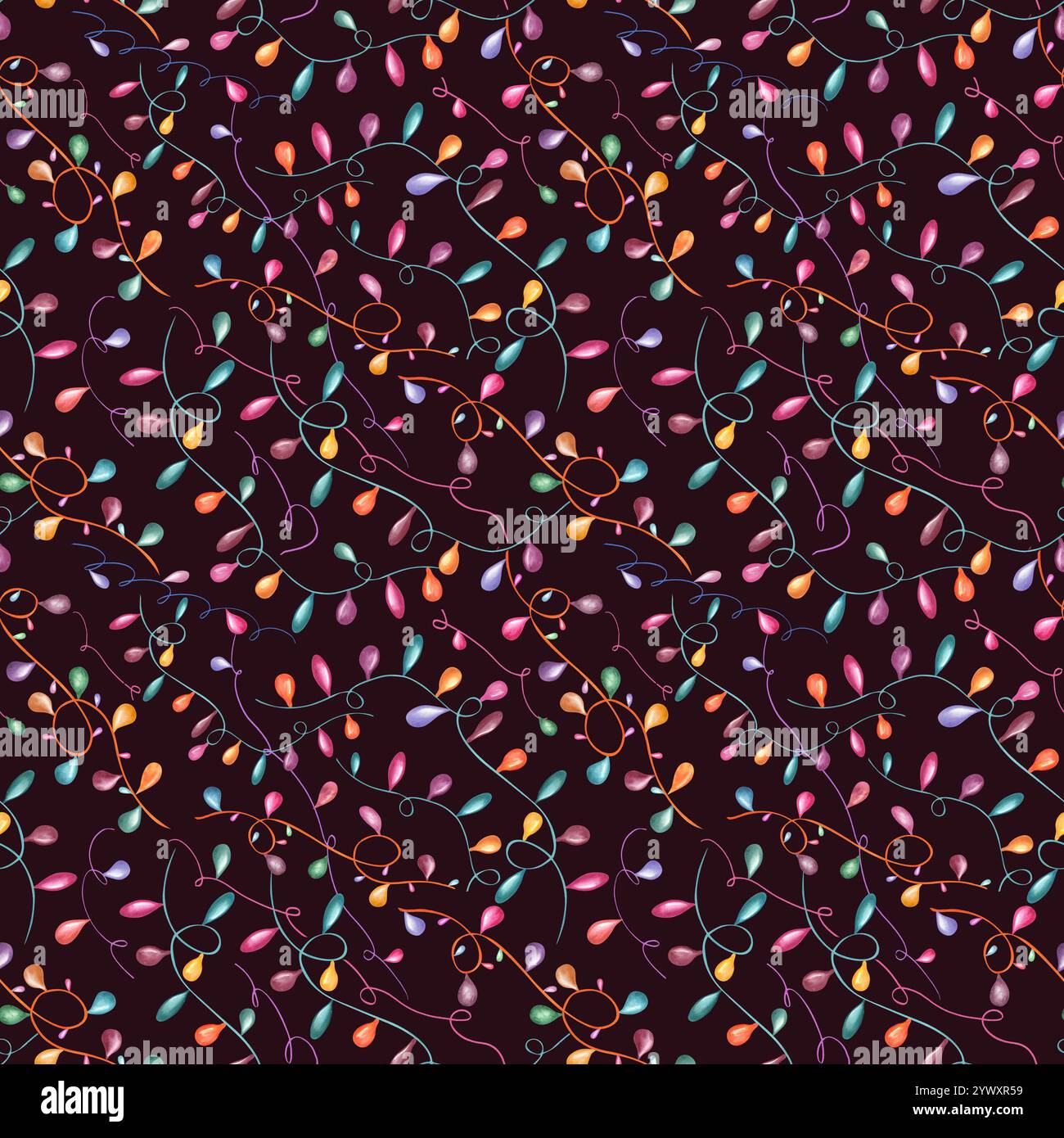 Holiday string lights garland seamless pattern on black background ...