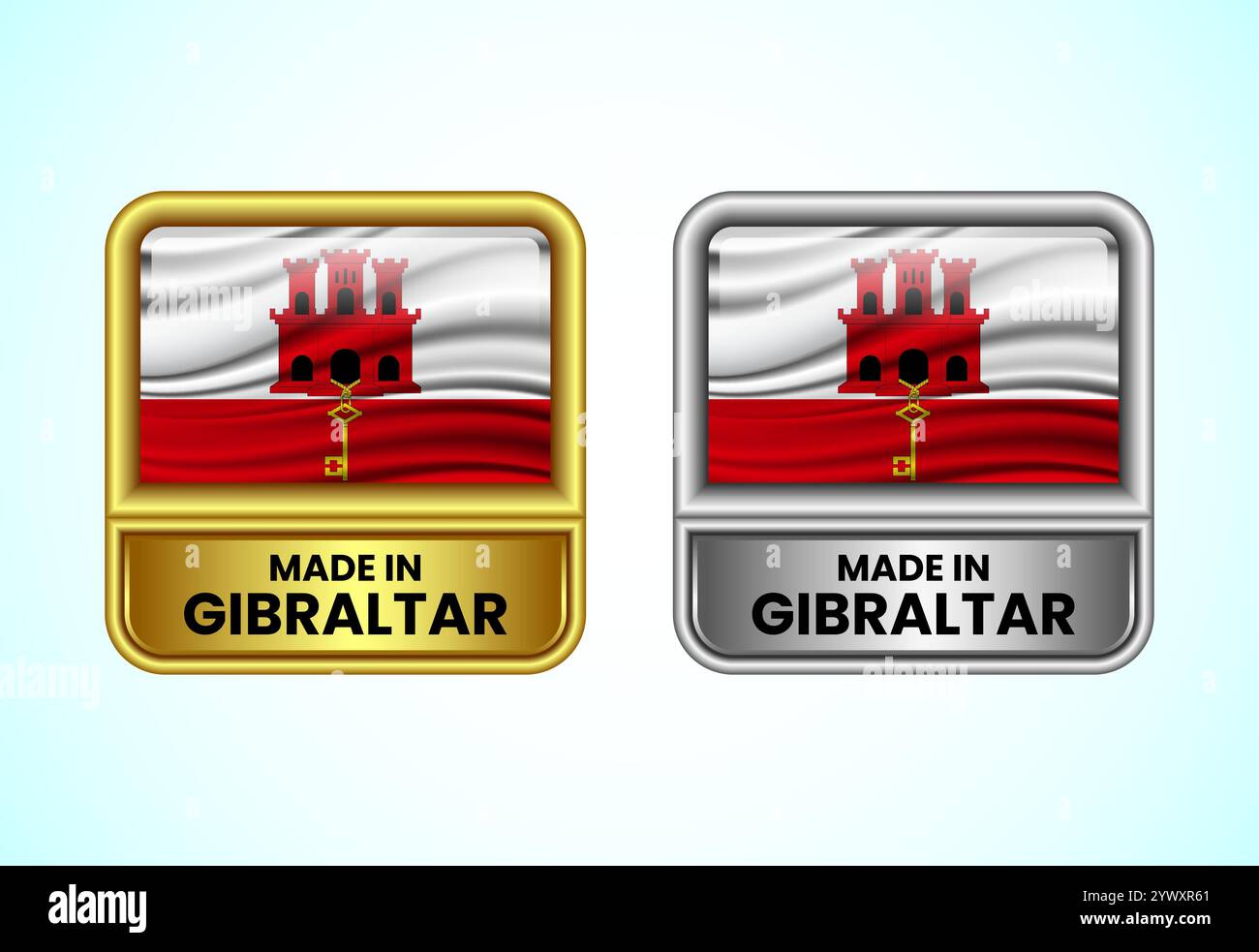 Made in Gibraltar label icon in gold and silver color. Flag icon set ...