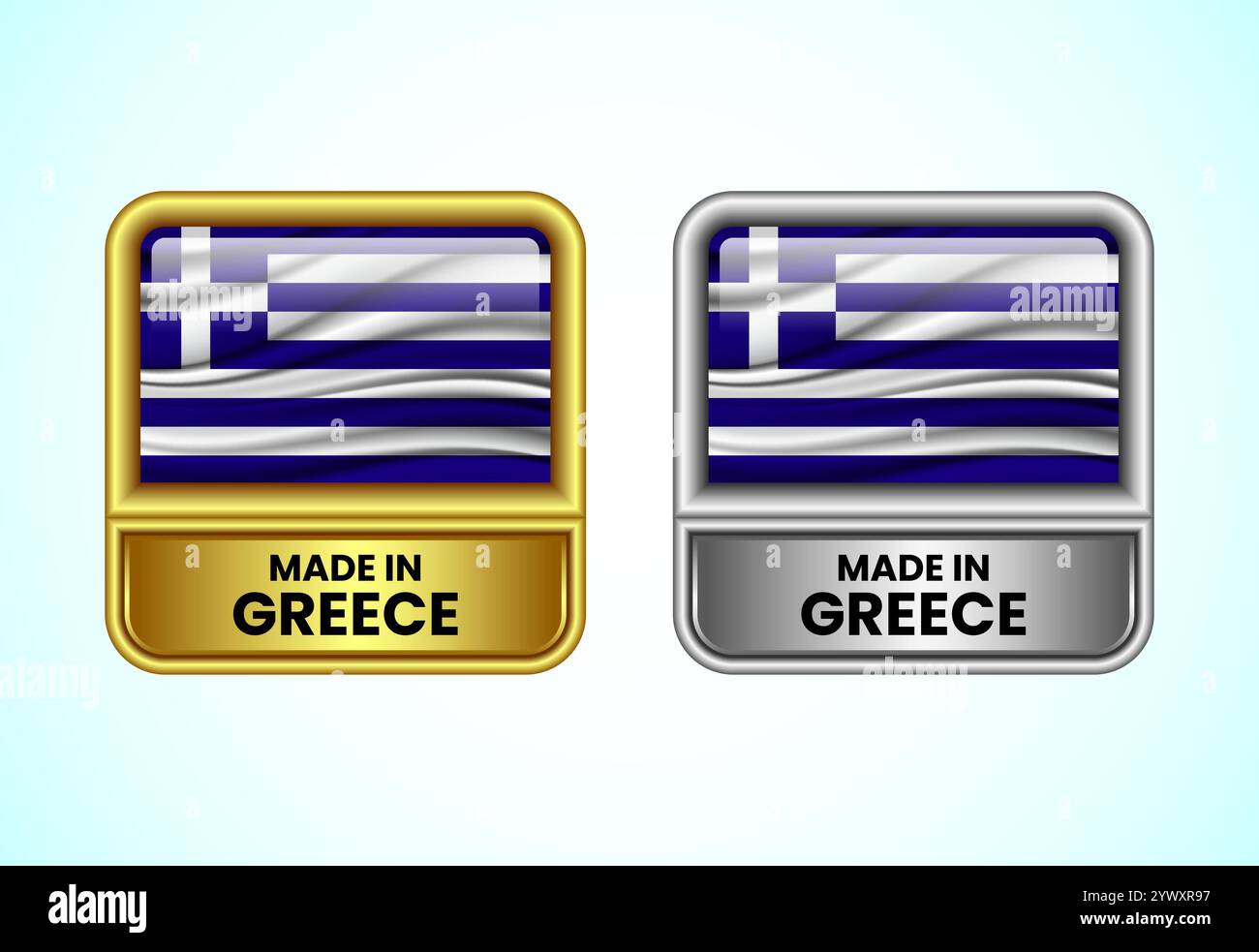 Made in Greece label icon in gold and silver color. Flag icon set for ...