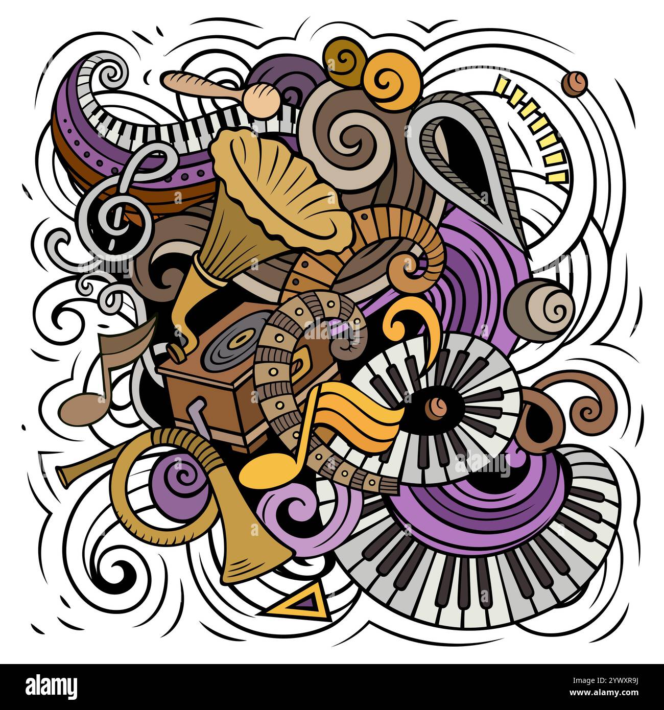 Cartoon vector doodles Classic music illustration. Colorful, detailed ...