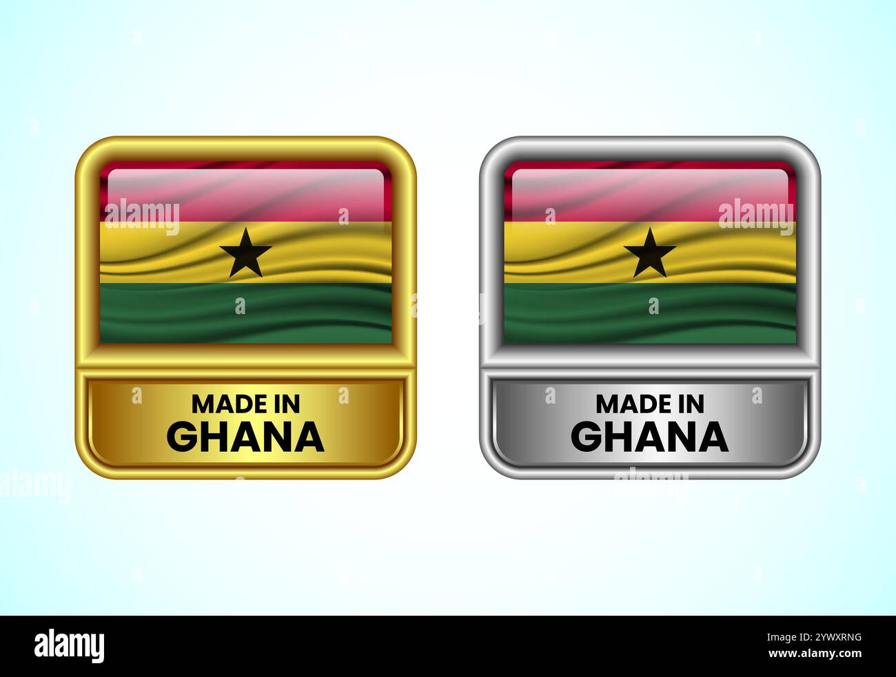 Made in Ghana label icon in gold and silver color. Flag icon set for ...