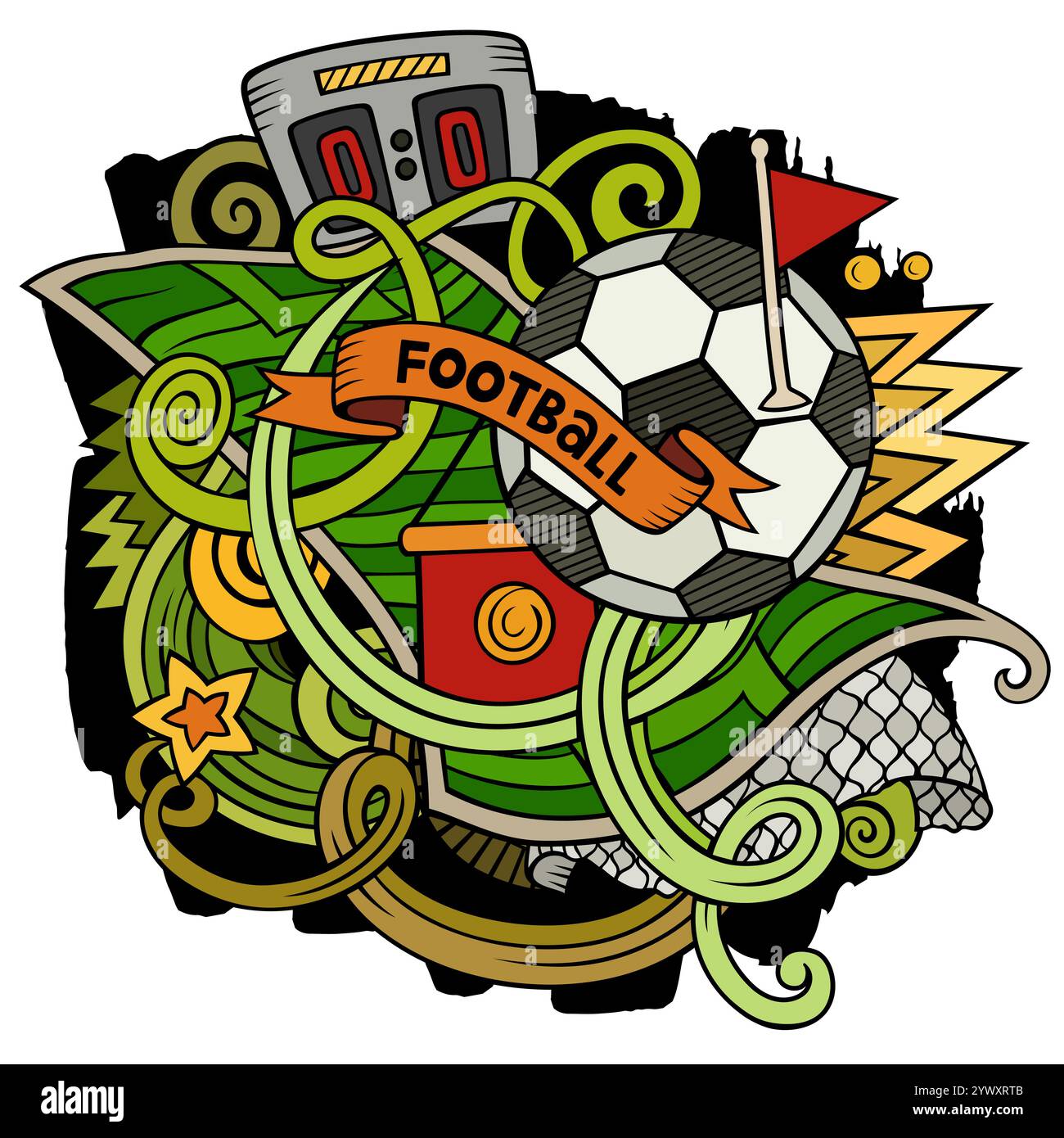 Cartoon vector doodles Football illustration. Colorful, detailed, with ...