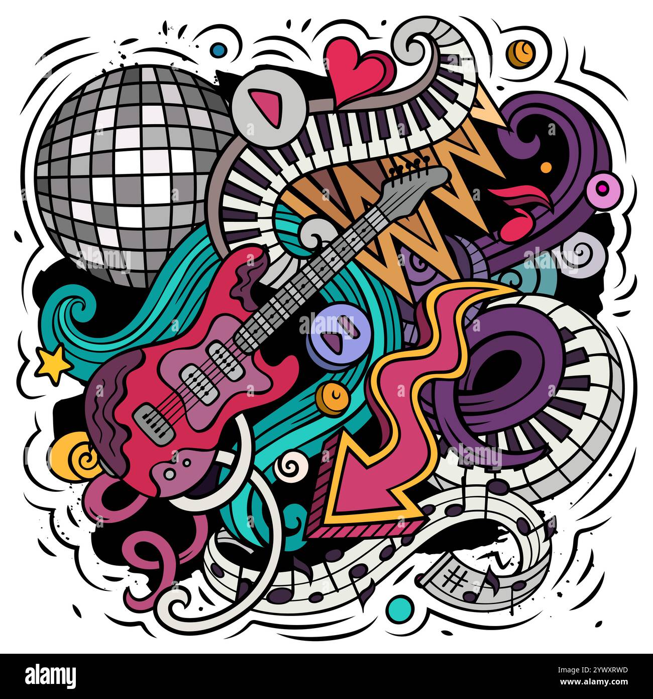 Cartoon vector doodles Disco music illustration Stock Vector Image ...
