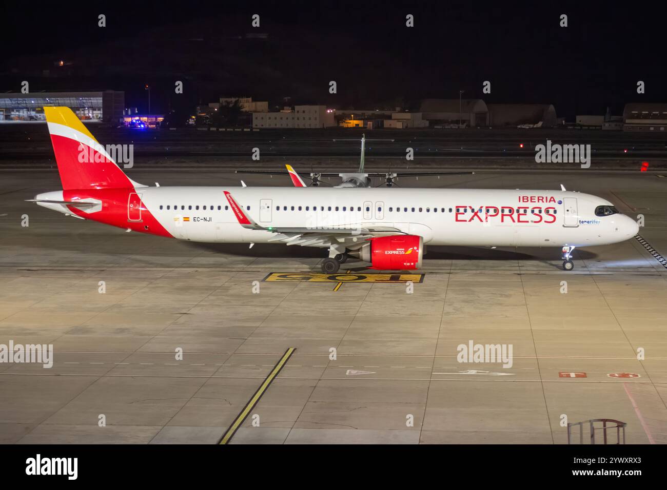 Airbus A321 neo airliner of the Iberia Express airline on the Gran Canaria airport apron at ...
