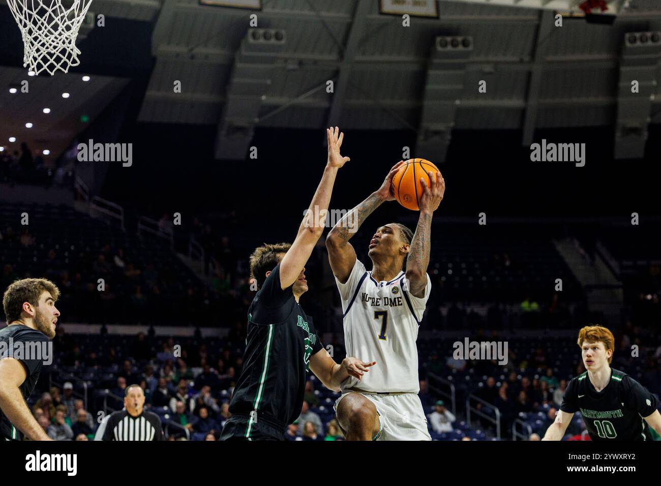 December 11, 2024: Notre Dame forward Tae Davis (7) goes up for a shot ...