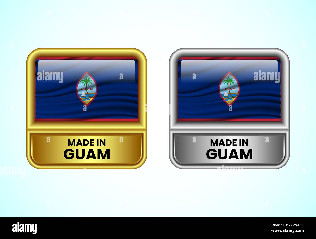 Made in Guam label icon in gold and silver color. Flag icon set for ...