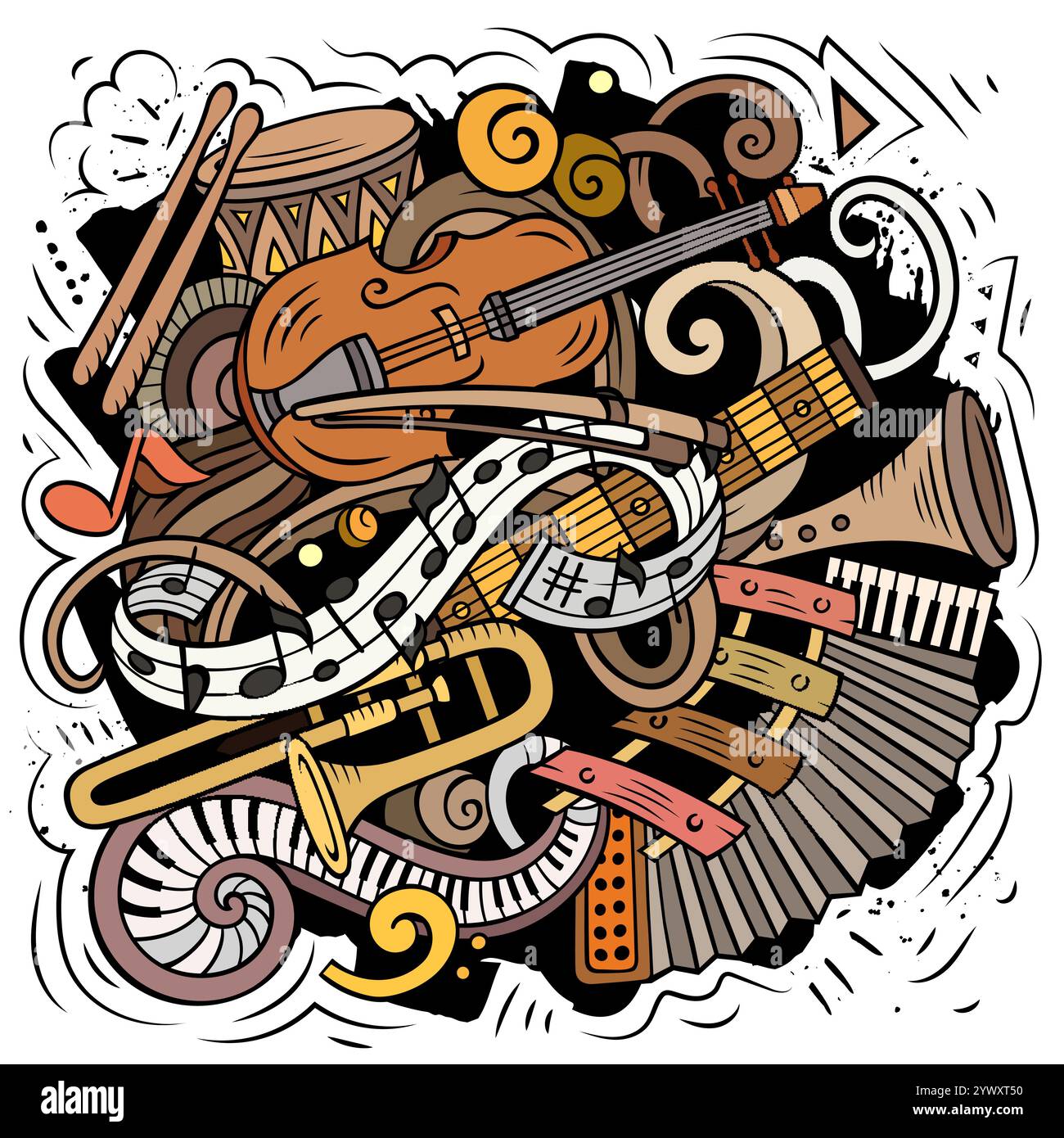 Cartoon vector doodles Classic music illustration. Colorful, detailed ...