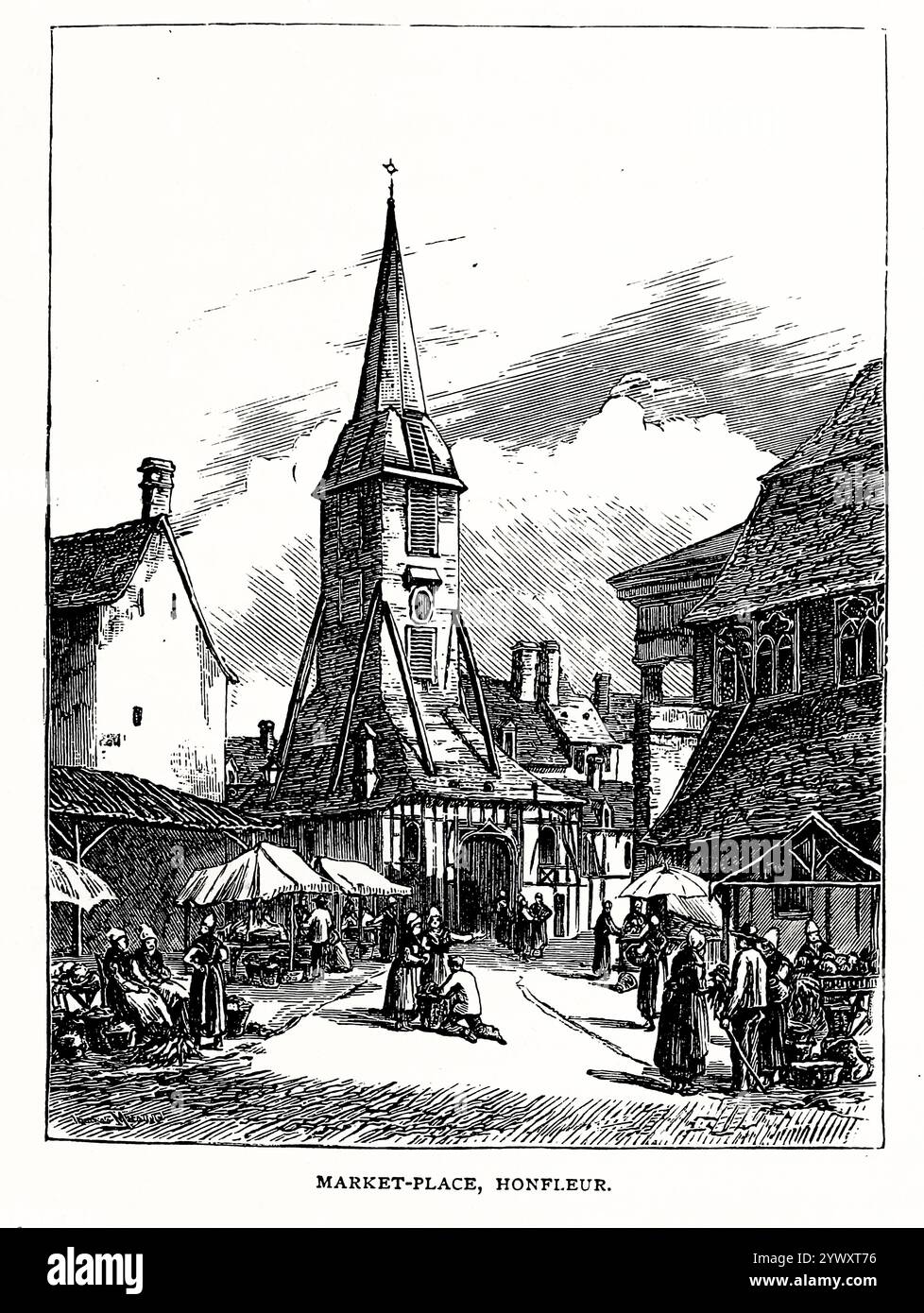 Market-place, Honfleur from Normandy and Brittany illustration by ...