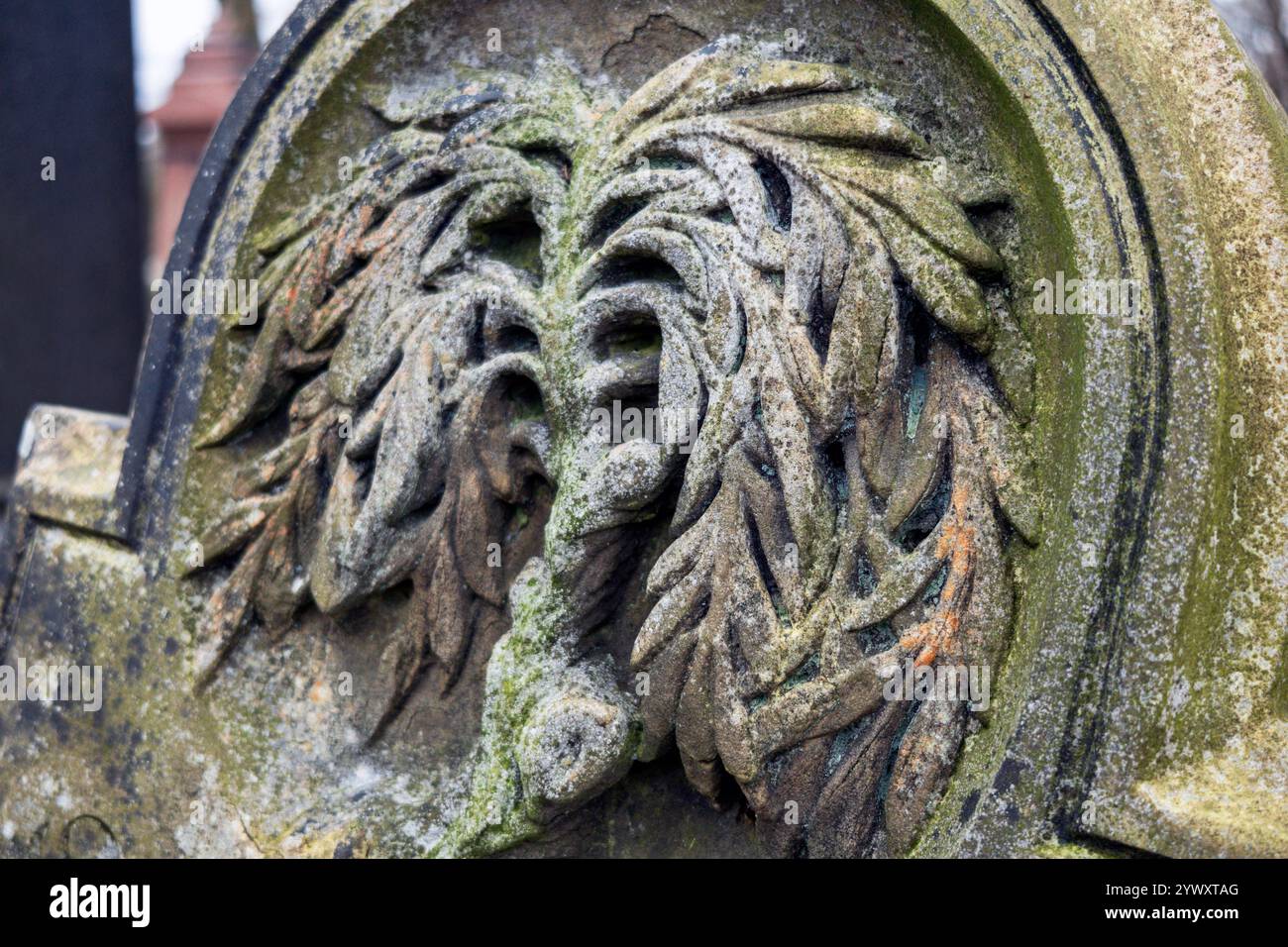 Stone carving on a Victorian gravestone at Preston Cemetery Stock Photo ...
