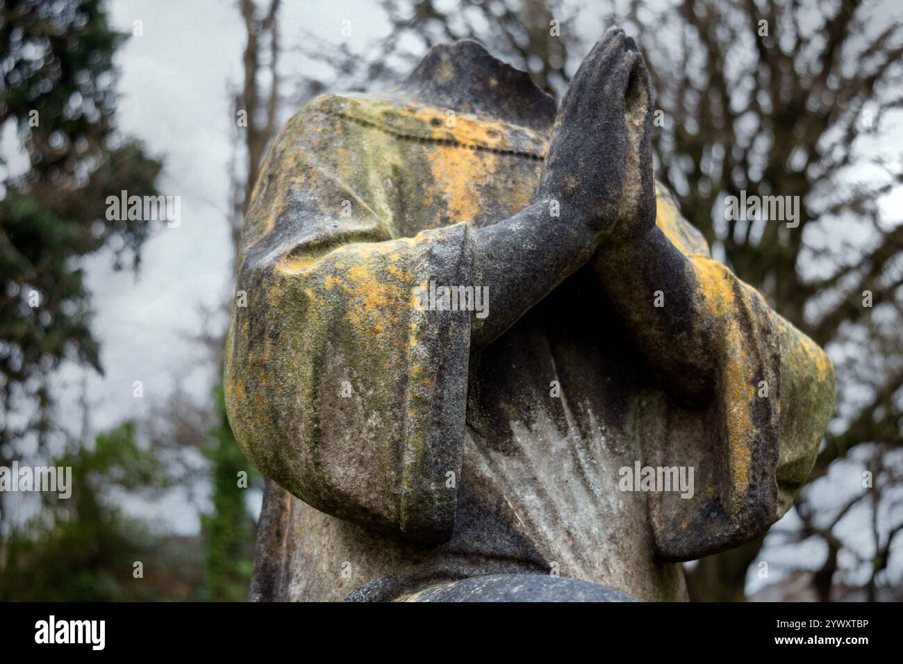 Damaged statue on a Victorian gravestone at Preston Cemetery Stock ...