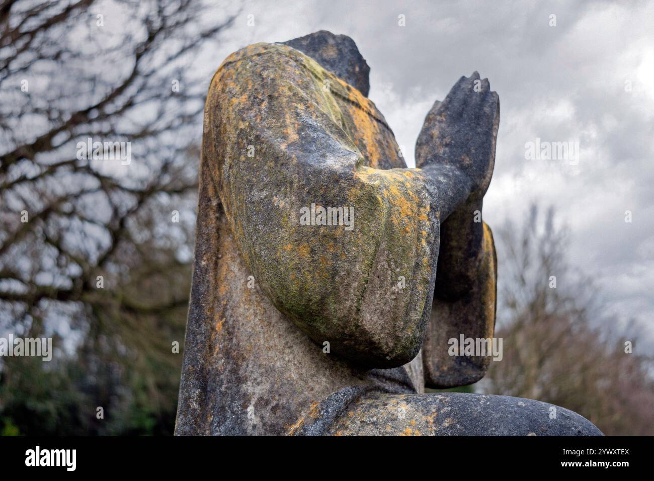 Damaged statue on a Victorian gravestone at Preston Cemetery Stock ...