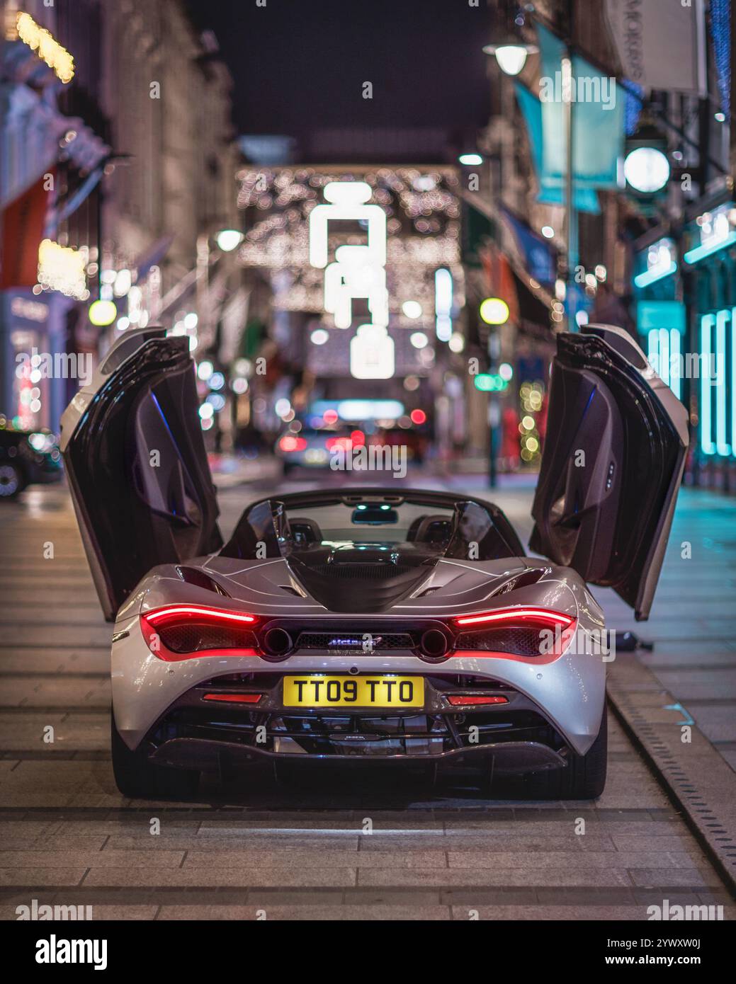 A McLaren Automotive supercar with the doors open upward in Mayfair ...