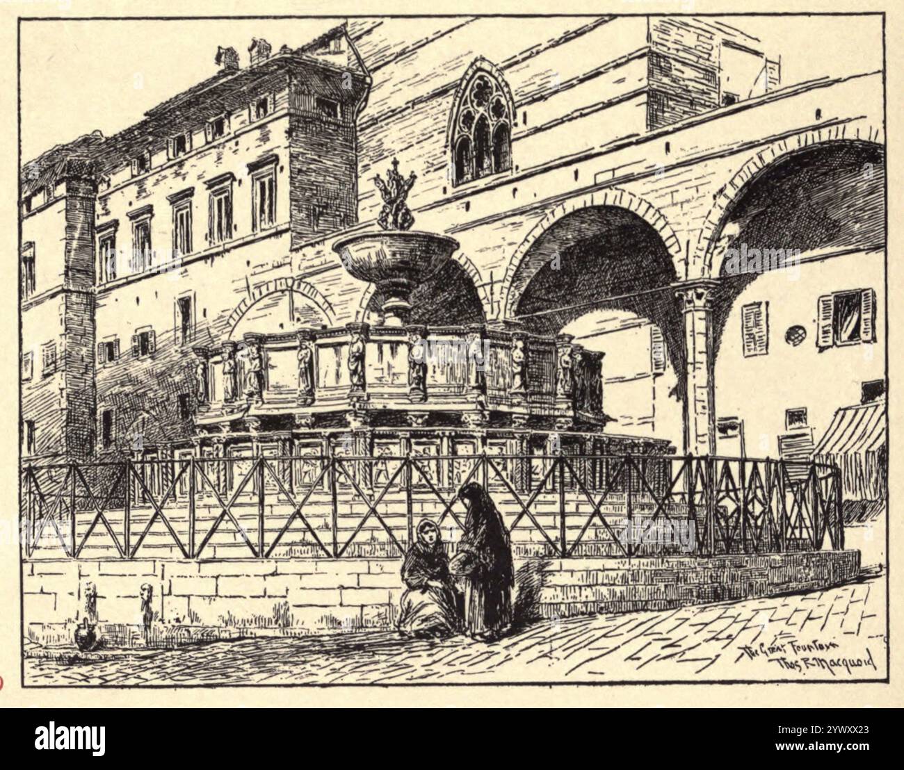 THE GREAT FOUNTAIN Piazza del Duomo Pictures in Umbria illustration by ...