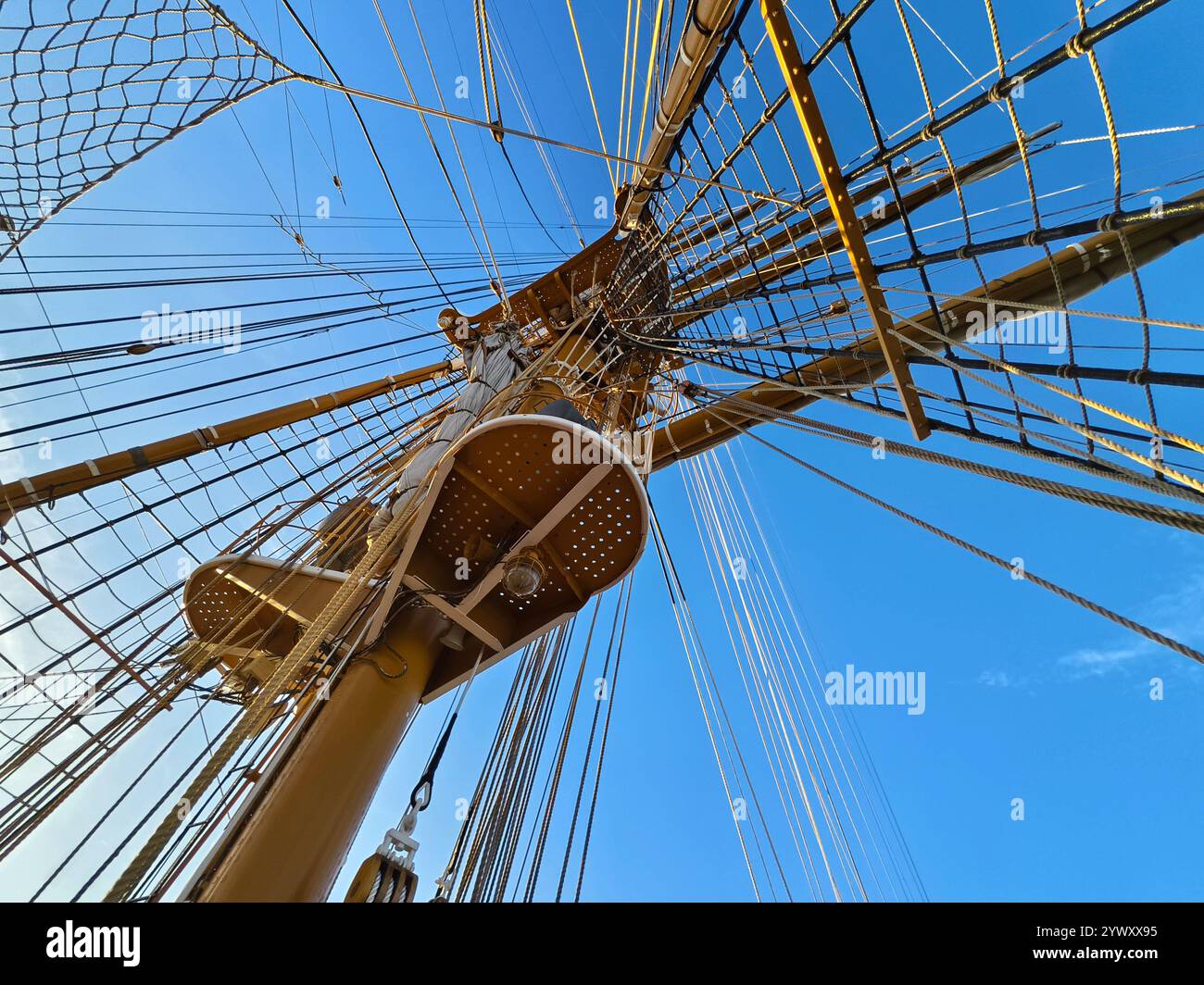 Ropes stretched across the masts of an old ship Stock Photo - Alamy