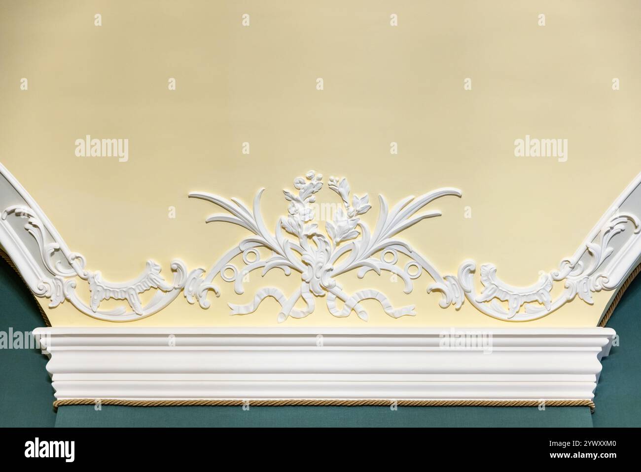 White gypsum bas-relief decoration design details with floral pattern ...