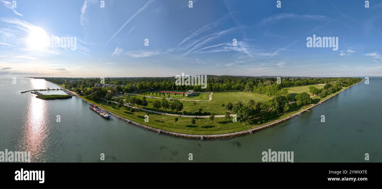 Aerial view of the Zamardi recreation area on Lake Balaton in Hungary ...