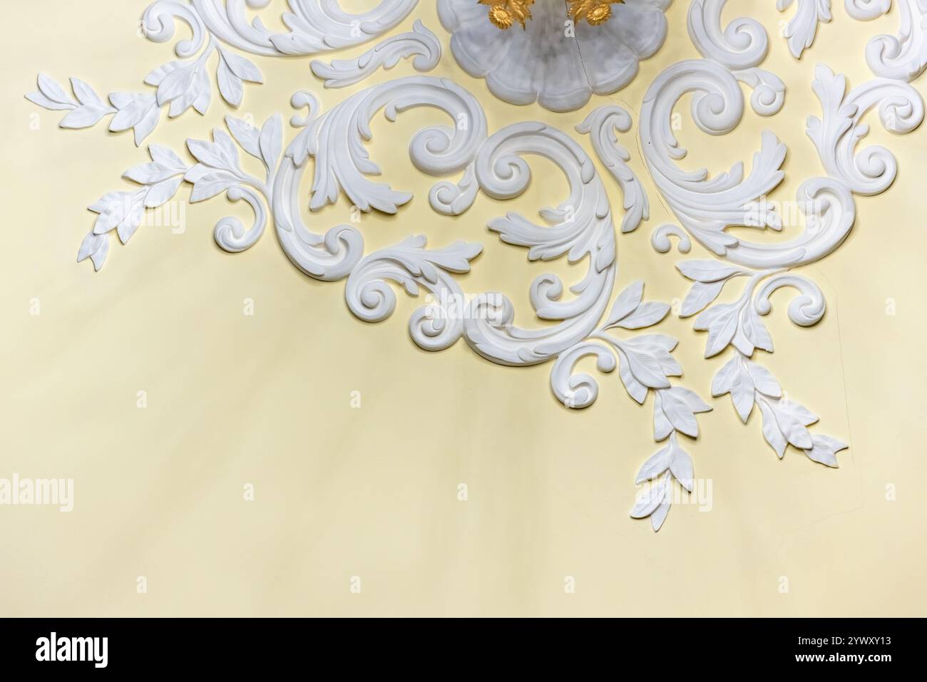 White gypsum bas-relief decoration design details with floral pattern ...