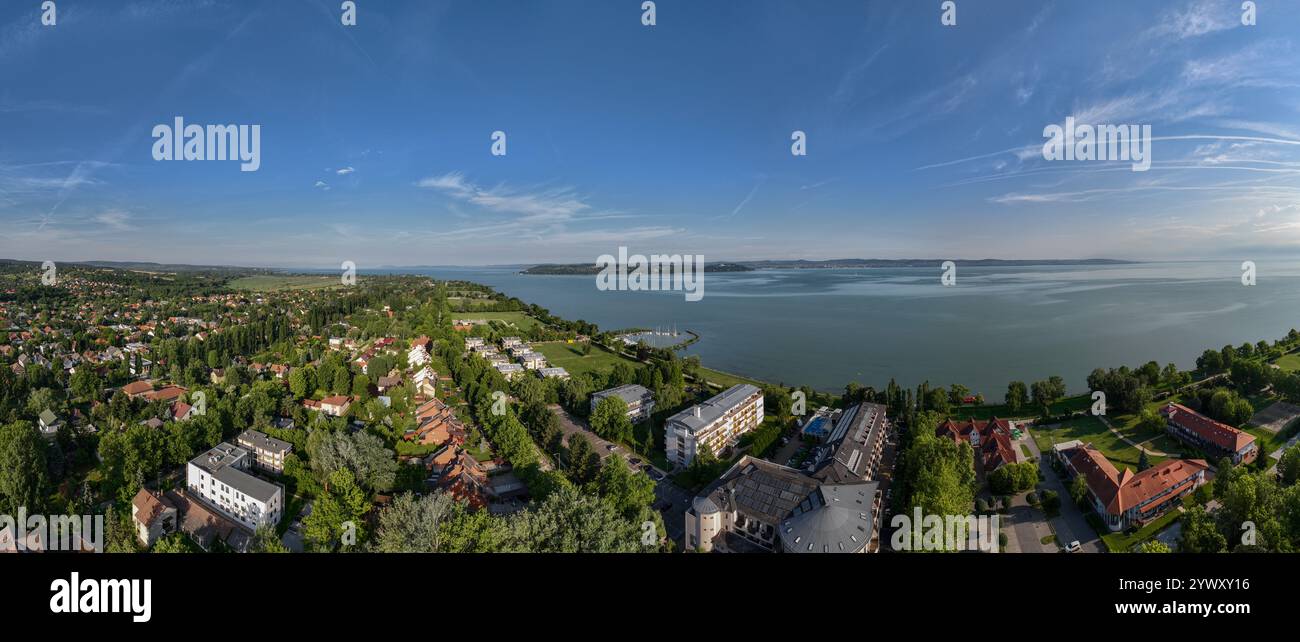 Aerial view of the Zamardi recreation area on Lake Balaton in Hungary ...
