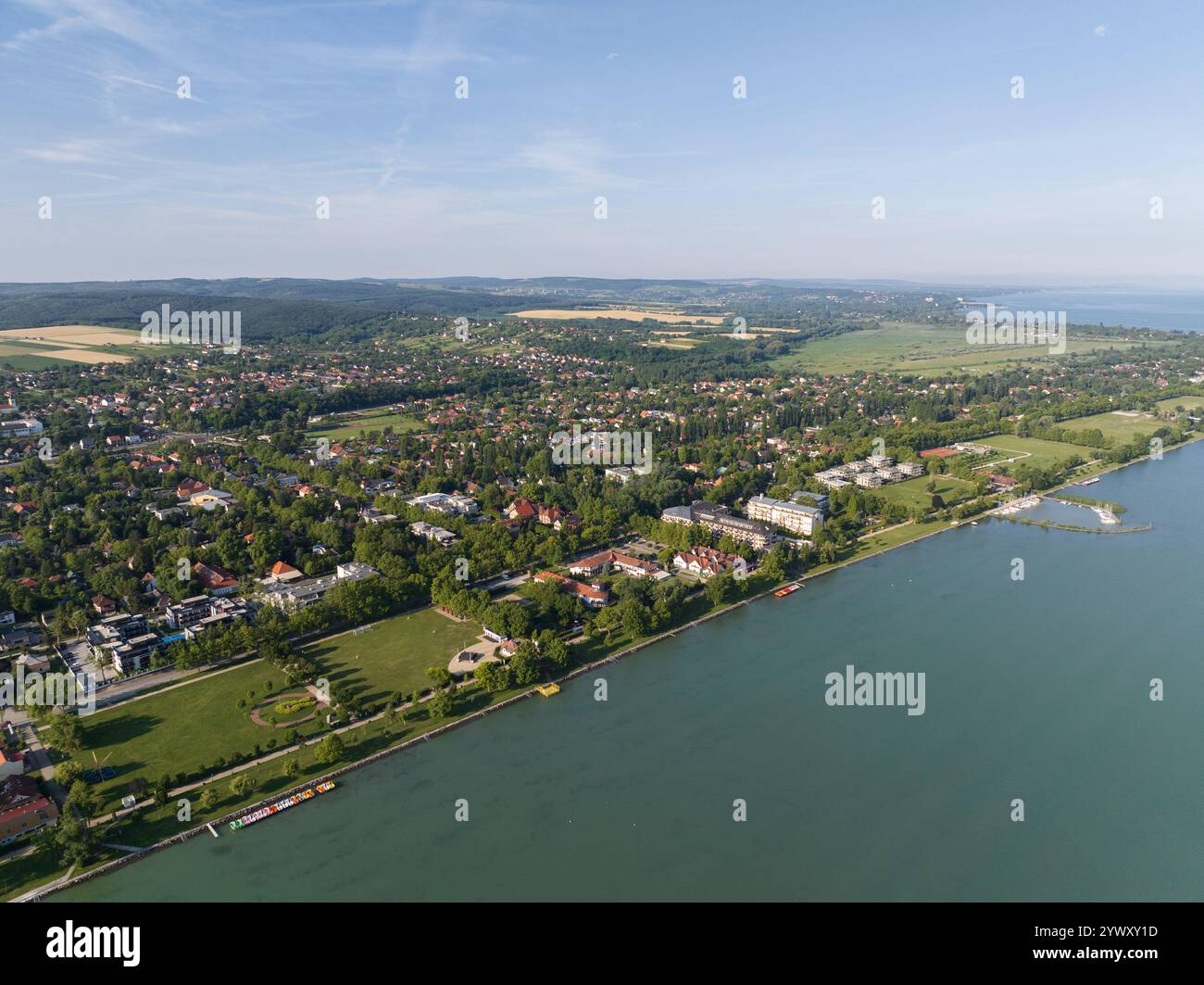 Aerial view of the Zamardi recreation area on Lake Balaton in Hungary ...