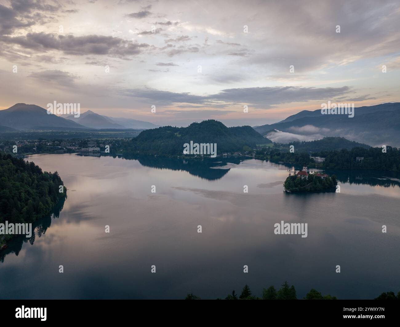 Aerial view of the recreation area at Lake Bled in Slovenia Stock Photo ...