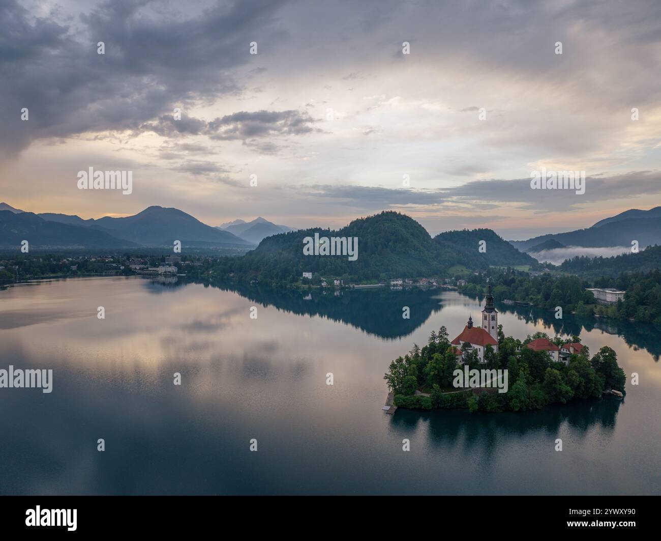 Aerial view of the recreation area at Lake Bled in Slovenia Stock Photo ...