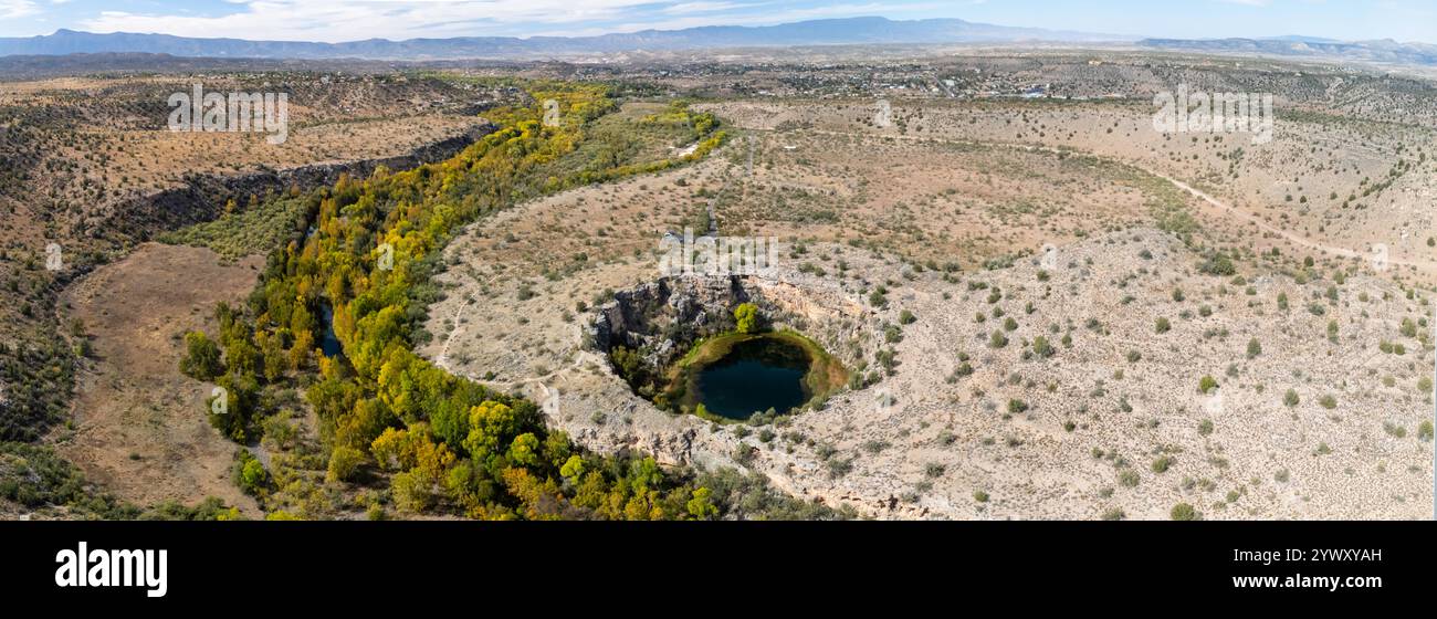 Aerial panoramic photograph of Montezuma Well, Montezuma Castle ...