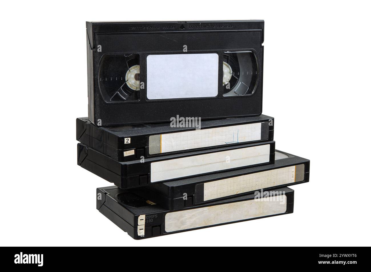 Pile of VHS video cassettes. Vintage media. Isolate on a white ...