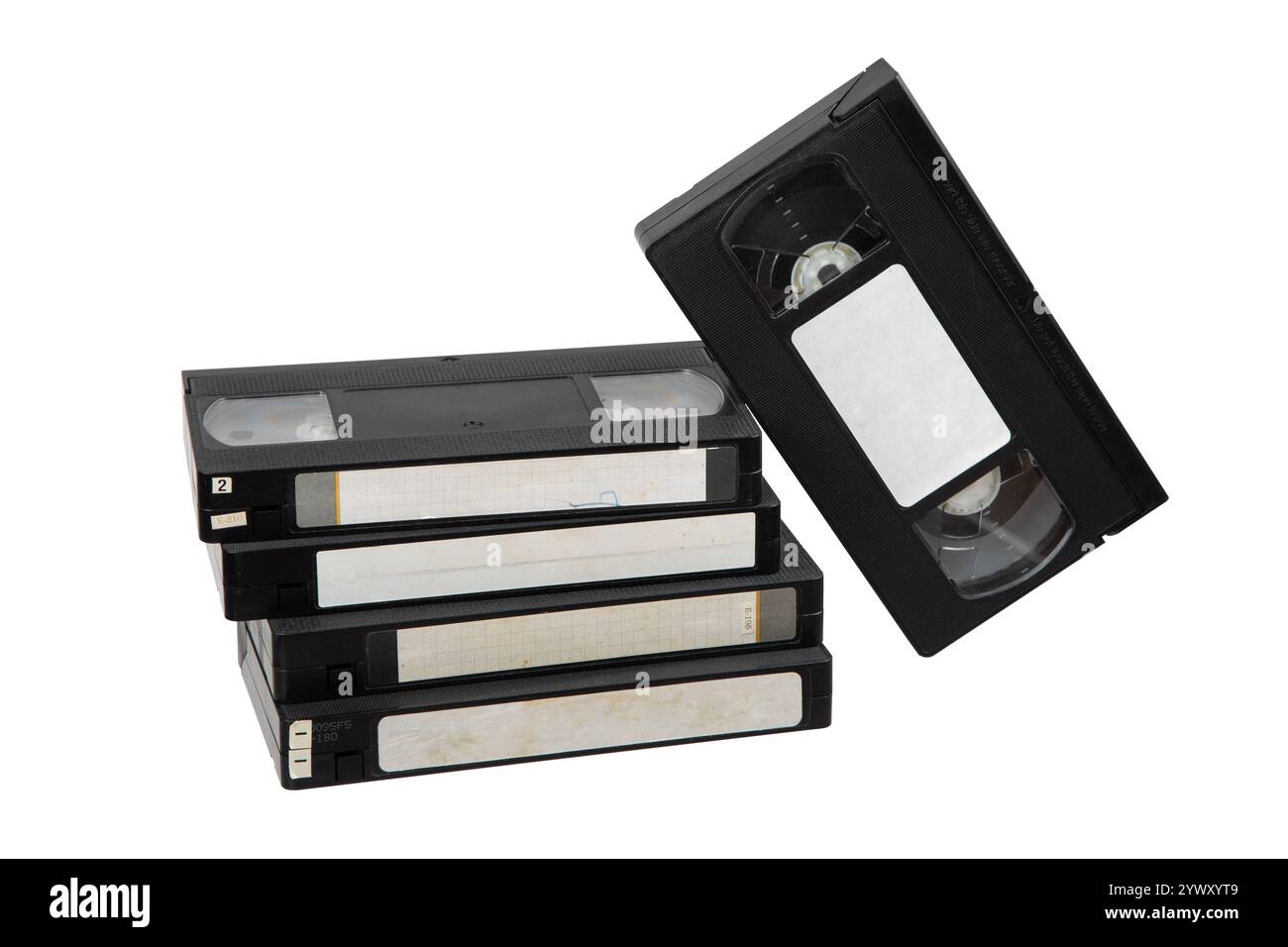 Pile of VHS video cassettes. Vintage media. Isolate on a white ...