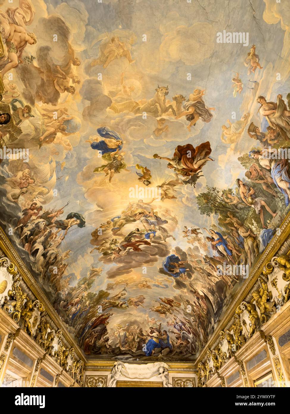 Baroque paintings on the ceiling of the Mirror Gallery in the Palazzo ...