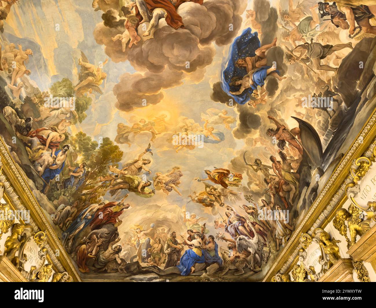 Baroque paintings on the ceiling of the Mirror Gallery in the Palazzo ...