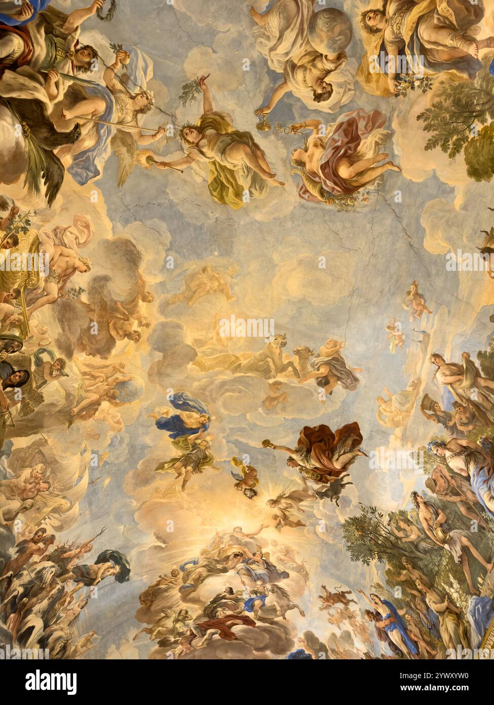 Baroque paintings on the ceiling of the Mirror Gallery in the Palazzo ...