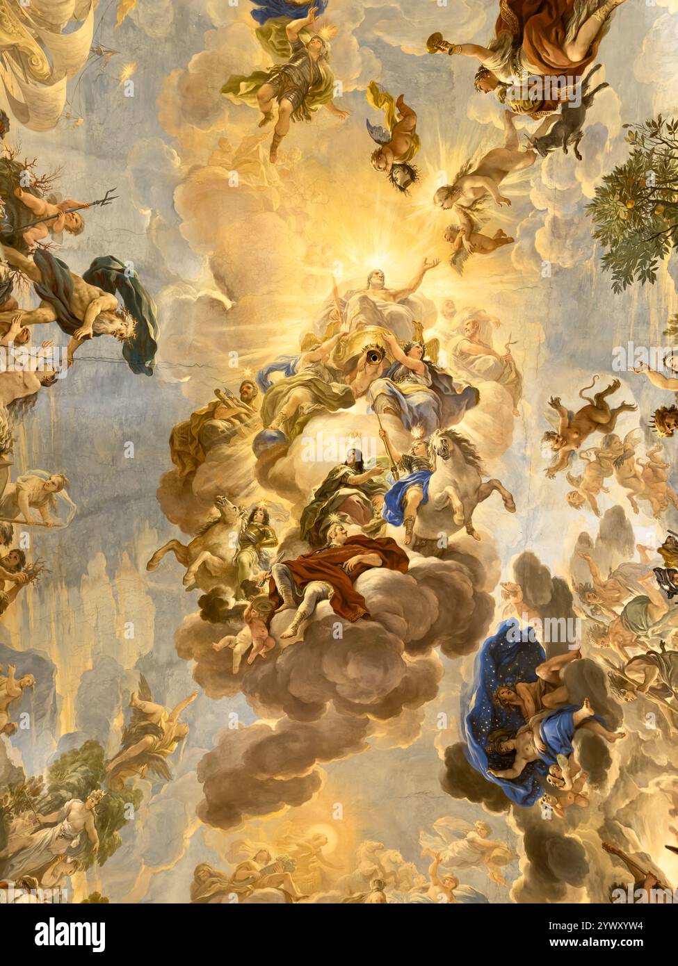 Baroque paintings on the ceiling of the Mirror Gallery in the Palazzo ...