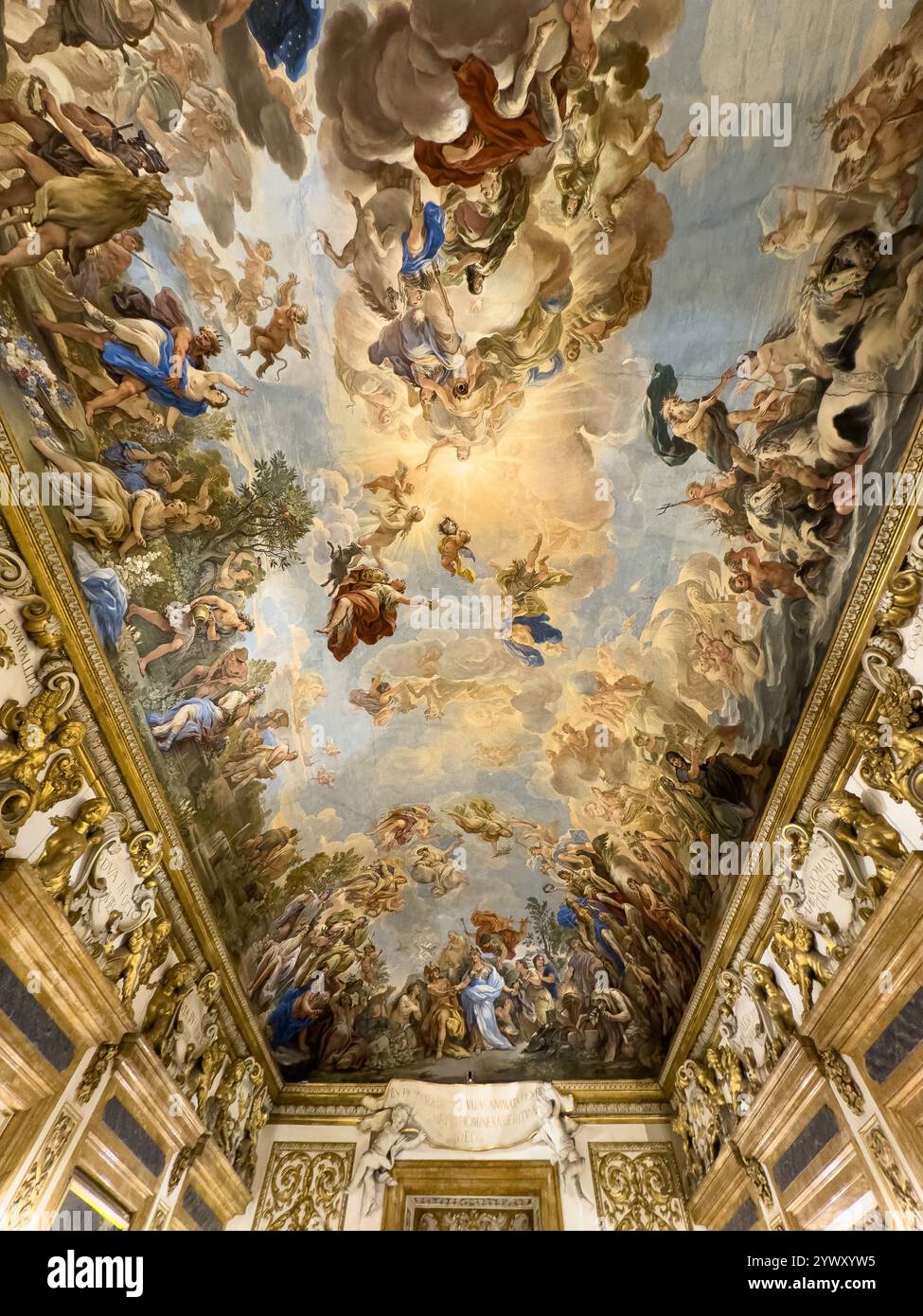 Baroque paintings on the ceiling of the Mirror Gallery in the Palazzo ...