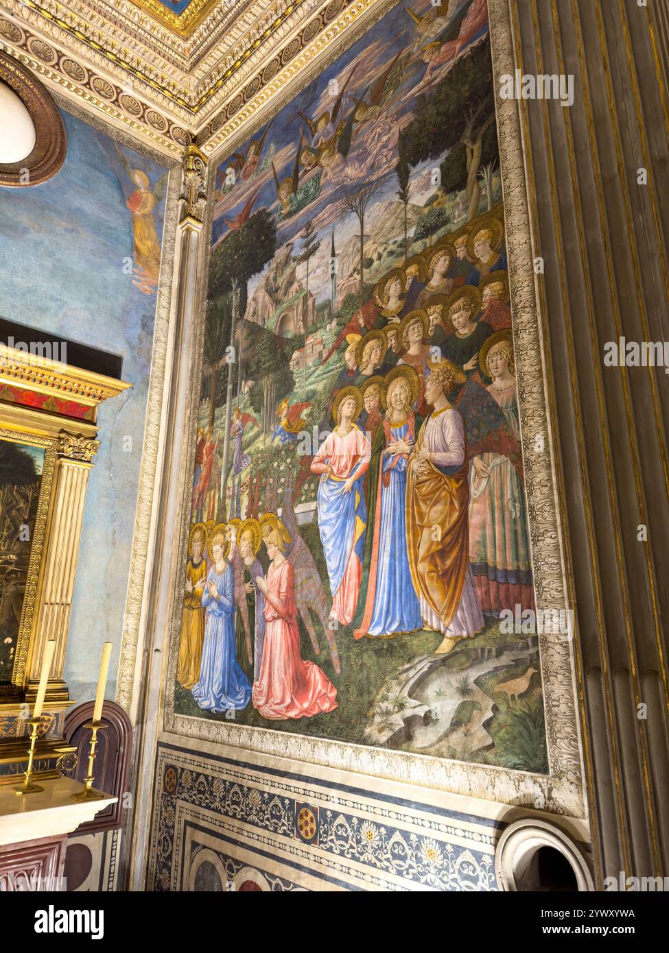 Fresco of angels in adoration in the apse of the Magi Chapel in the ...