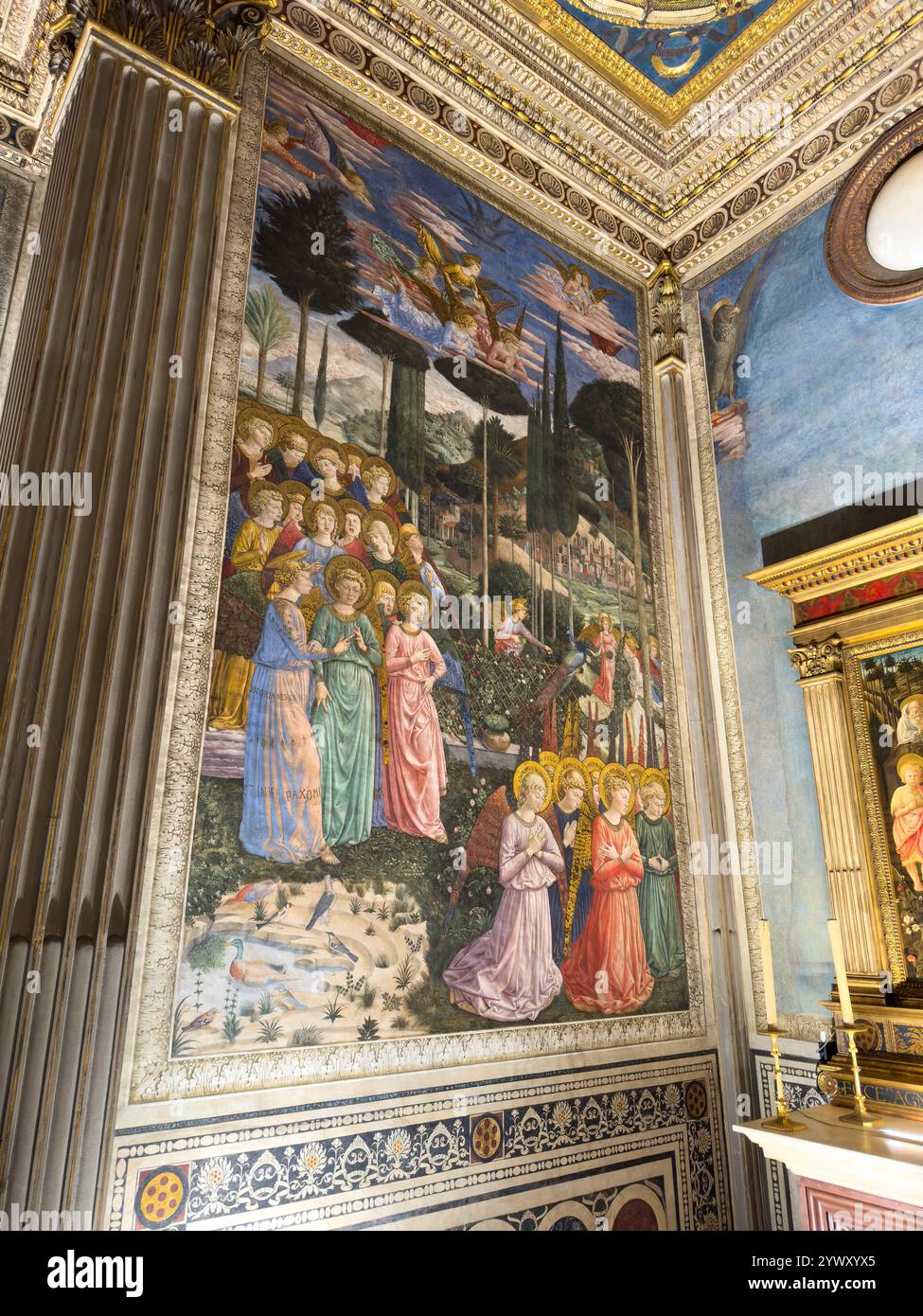 Fresco of angels in adoration in the apse of the Magi Chapel in the ...
