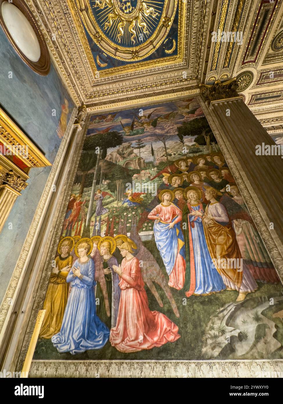 Fresco of angels in adoration in the apse of the Magi Chapel in the ...