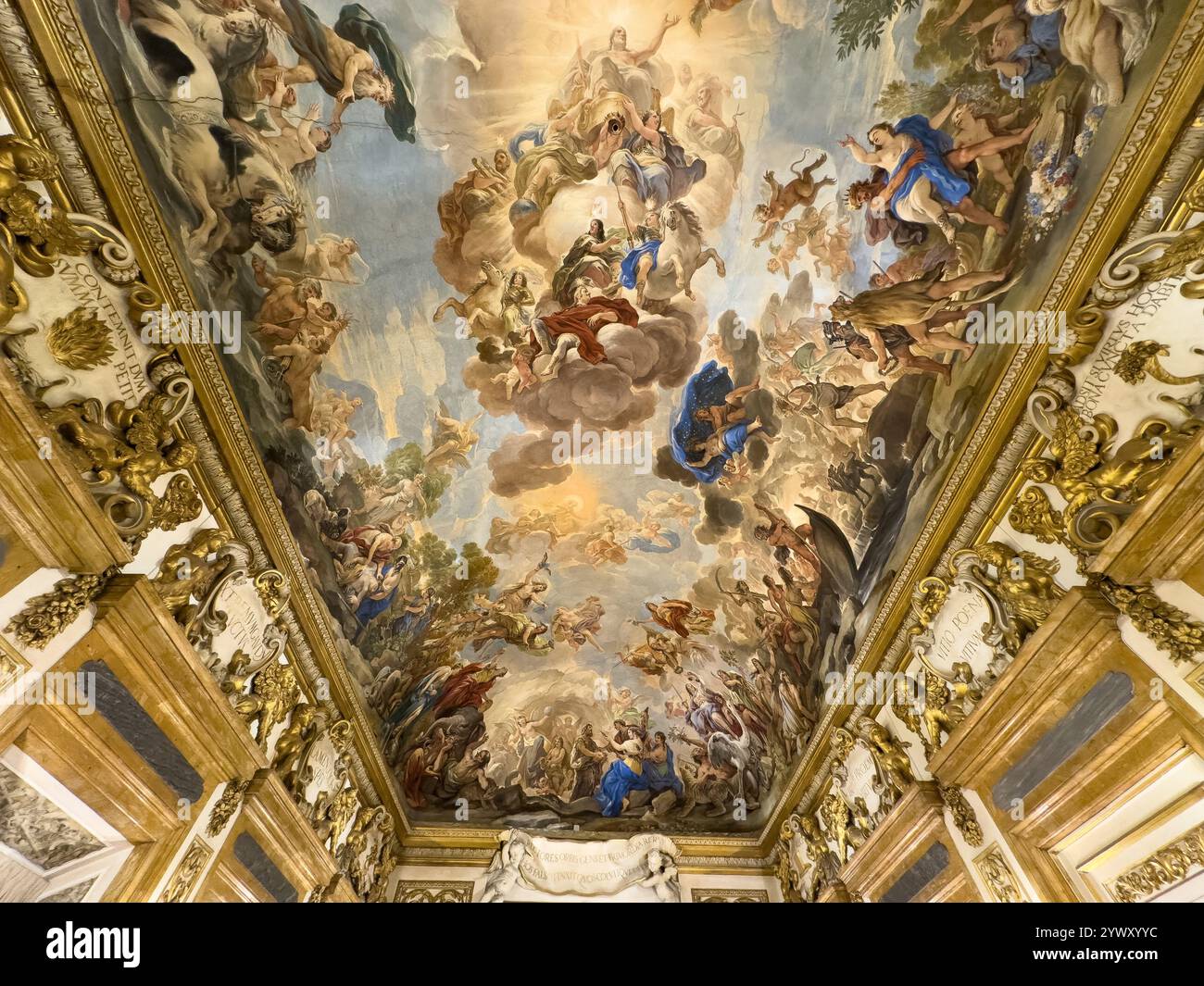 Baroque paintings on the ceiling of the Mirror Gallery in the Palazzo ...