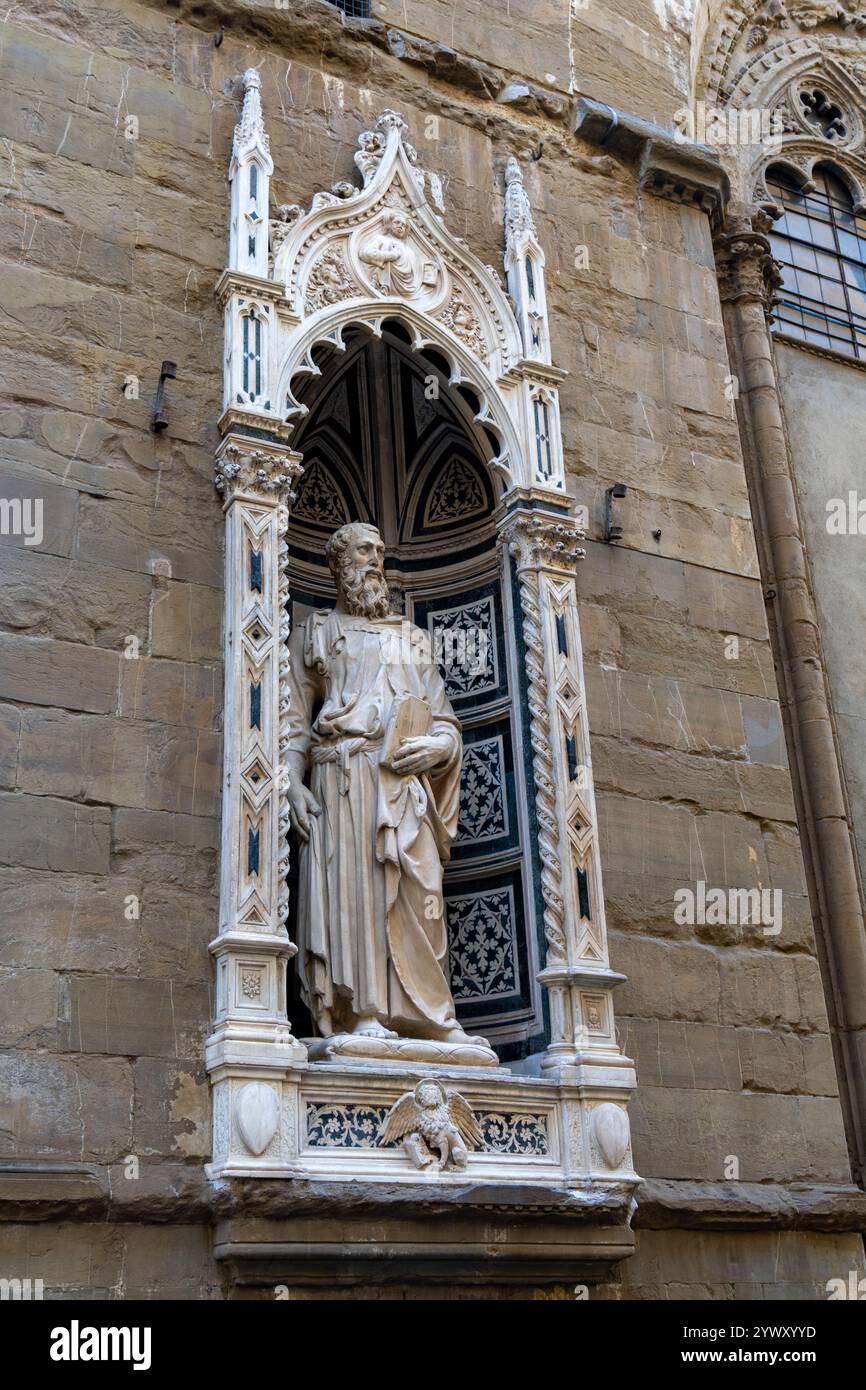 Statue of St. Mark on the Orasanmichele Church in Florence, Italy. St ...