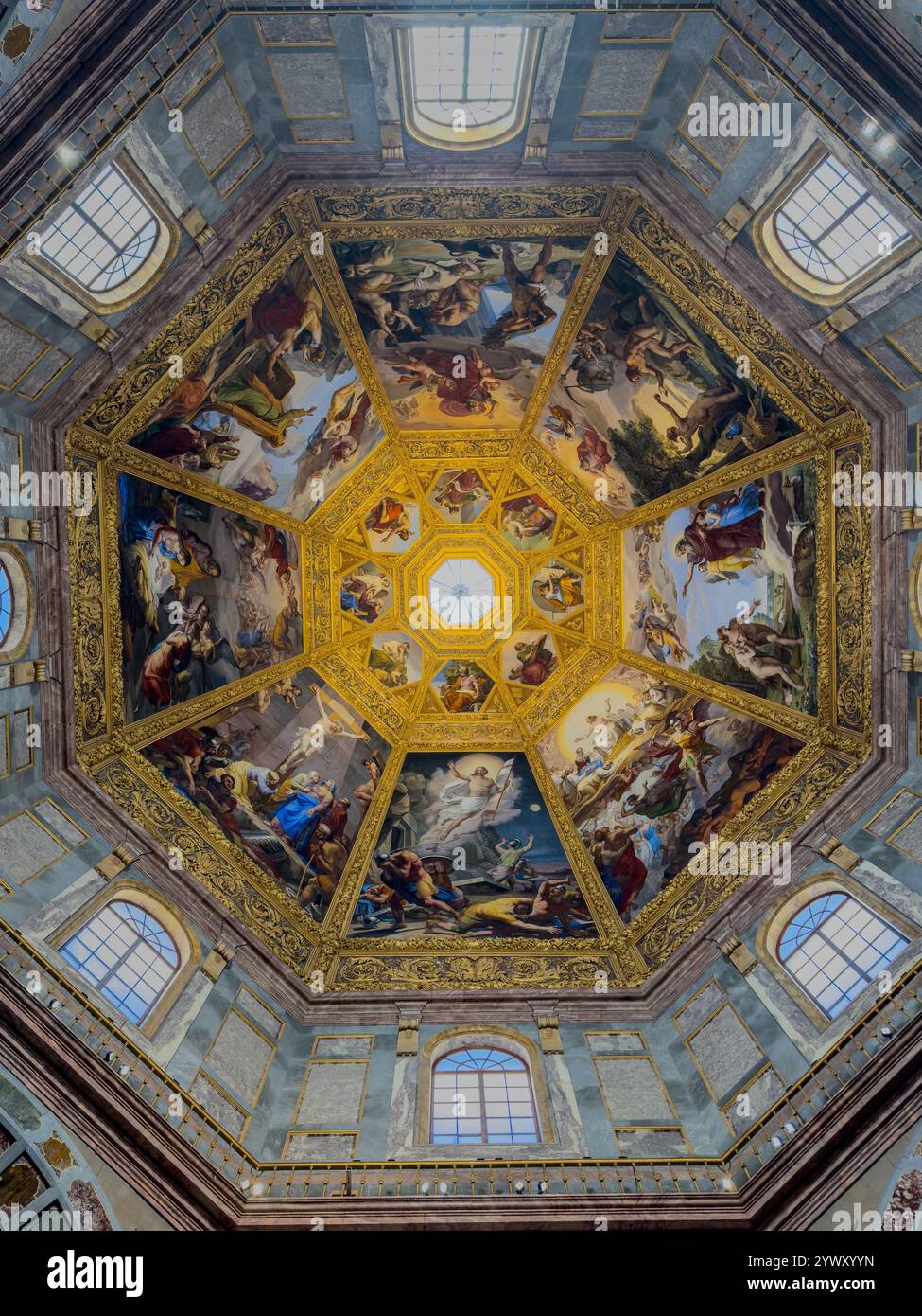 The cupola inside the dome of the Chapel of the Princes in the Medici Chapel Museum in Florence ...