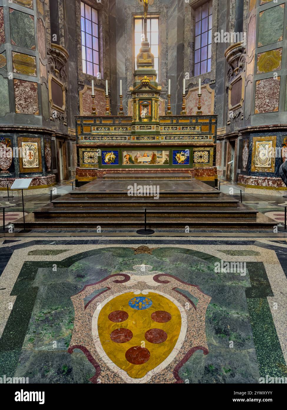 The Medici coat of arms in front of the altar in the Chapel of the ...