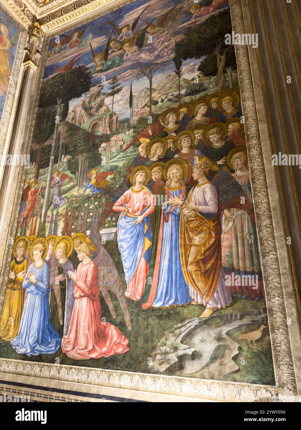 Fresco of angels in adoration in the apse of the Magi Chapel in the ...