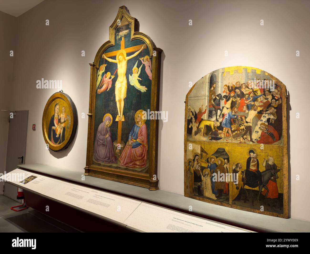 Renaissance paintings in the Accademia Gallery in Florence, Italy. L-R ...