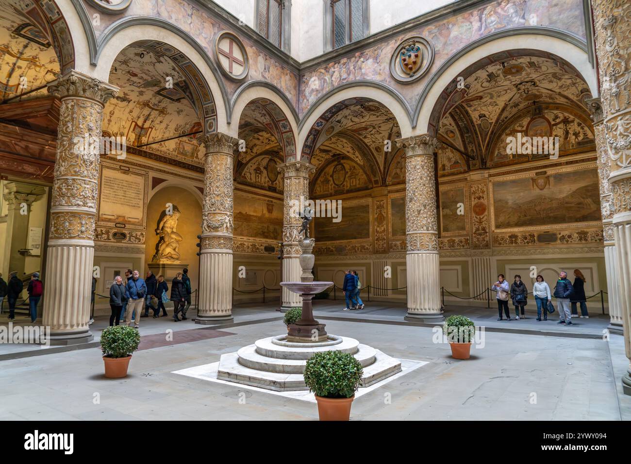 The ornately-decorated first courtyard in the Palazzo Vecchio in ...