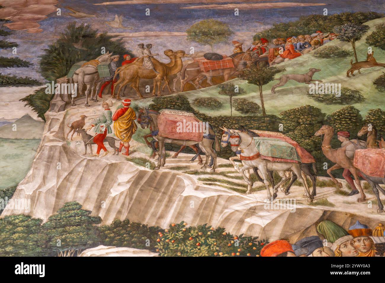 Fresco of the journey of the Magi to Bethlehem in the Magi Chapel in ...