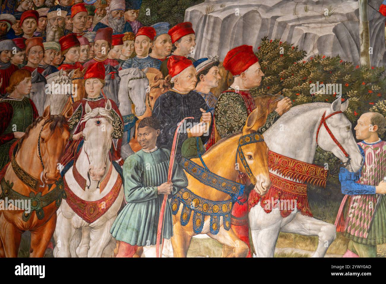 Fresco of the journey of the Magi to Bethlehem in the Magi Chapel in ...